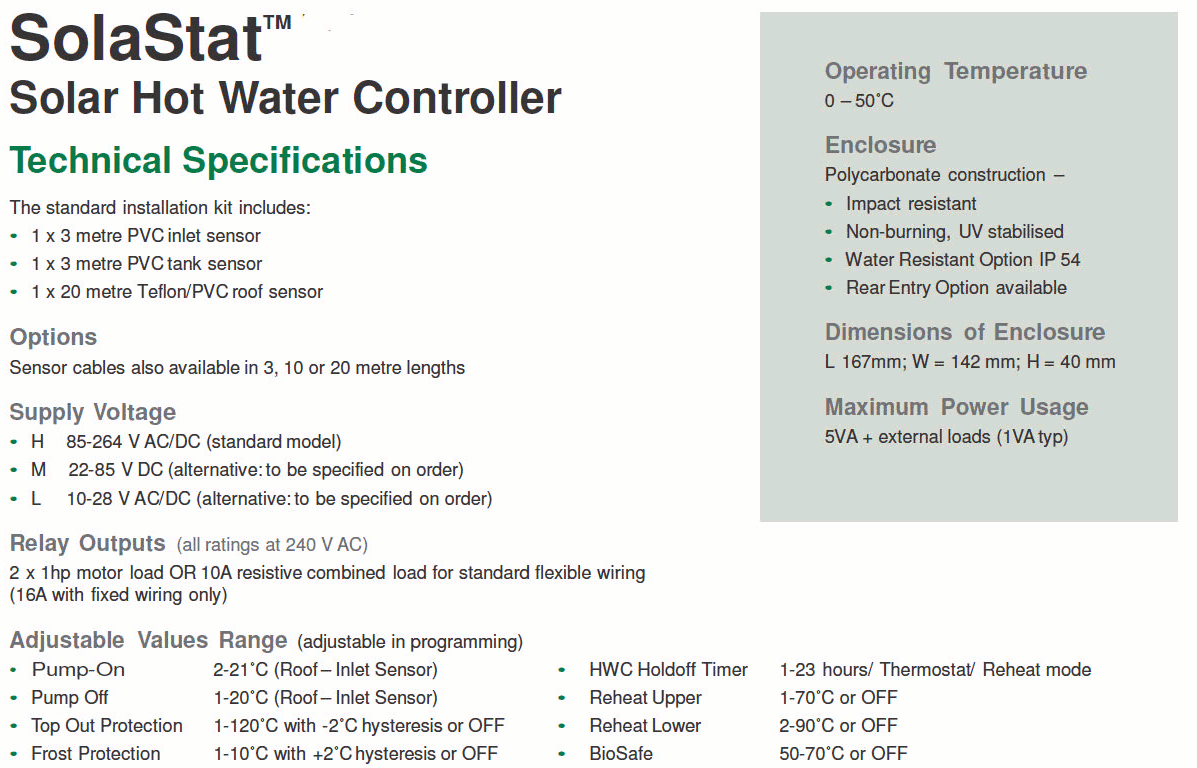 Senztek SolaStat ST Plus 2-3 Sensor Controller (includes free thermal | Solar Hot Water Parts